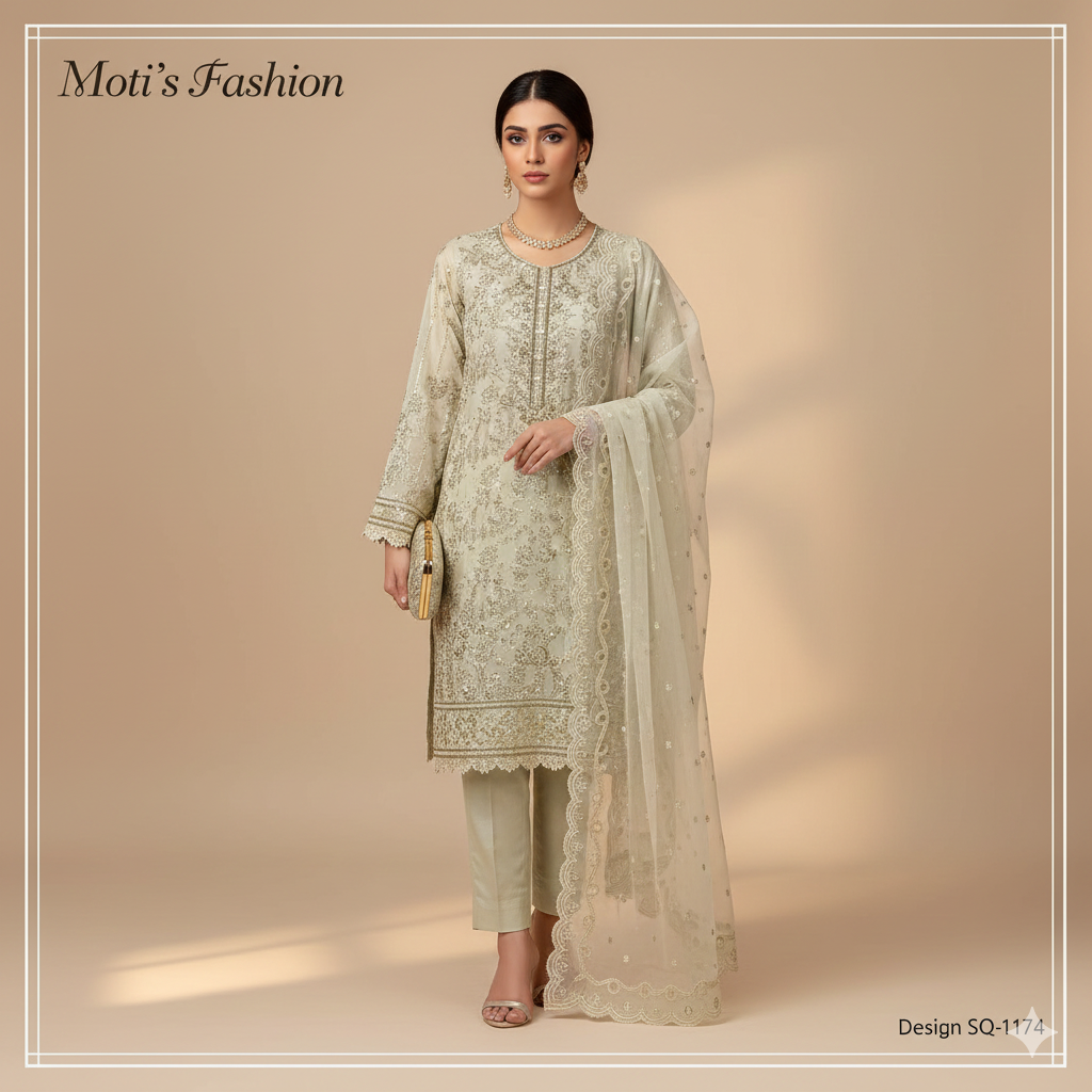 Rania by Moti's Fashion - Luxury Embroidered Organza Ensemble (SQ-1173 – Abdullah Sons